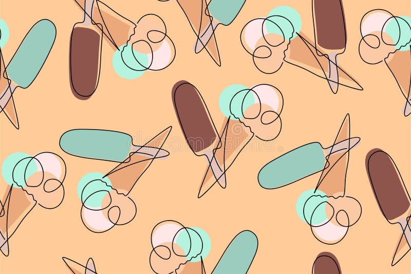 Seamless Ice Cream Pattern. Ice Cream Line Illustration Background ...