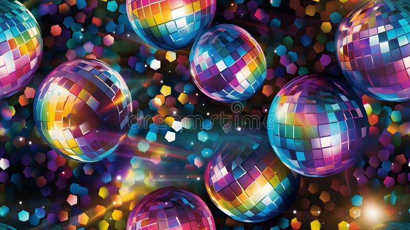 Disco Rainbow: Seamless Pattern of Light-Refracting Disco Balls Stock ...