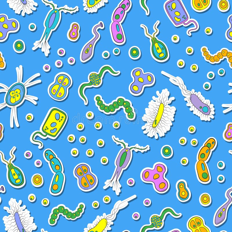 Seamless Illustration with Images of Bacteria, Germs and Viruses on a ...