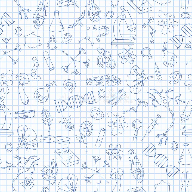 Seamless Illustration On The Study Of Biology In School, From The Hand ...
