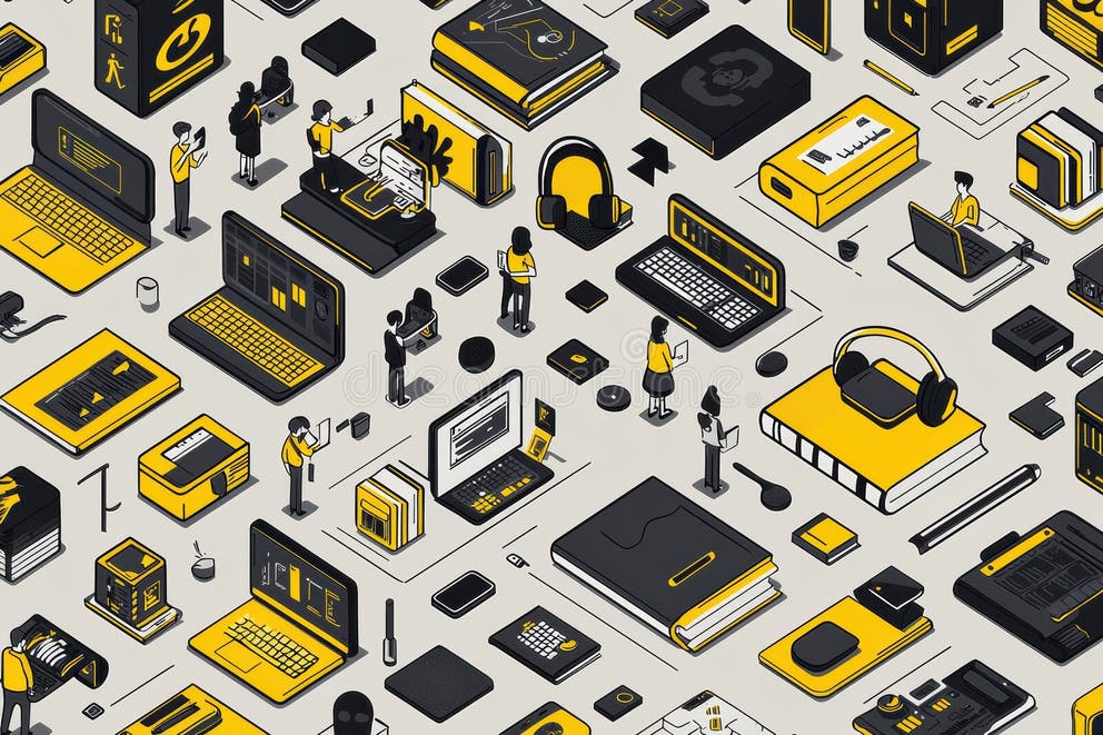 Seamless Illustration of Technology and Learning Tools in Vibrant ...