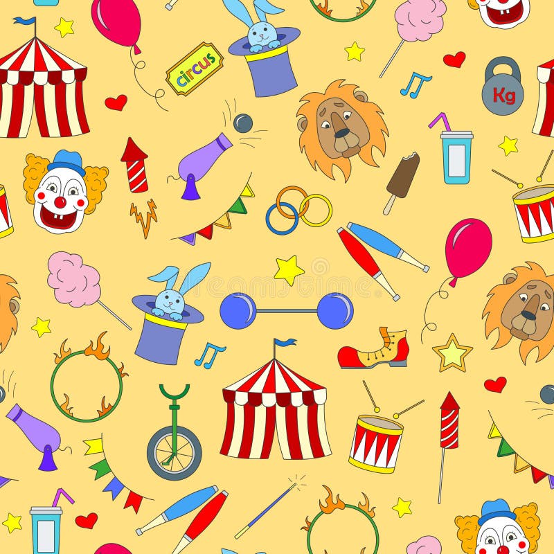 Seamless Illustration on the Theme of Circus, Simple Color Icons on ...