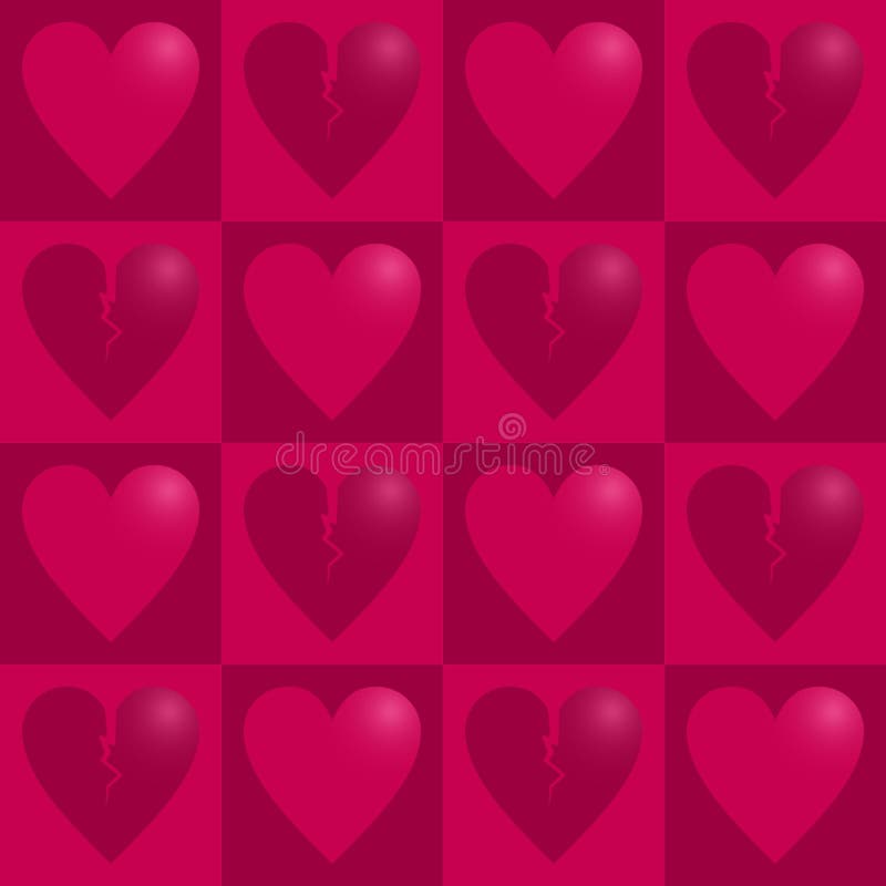 Seamless Image with Whole and Split Hearts on a Purple Background ...