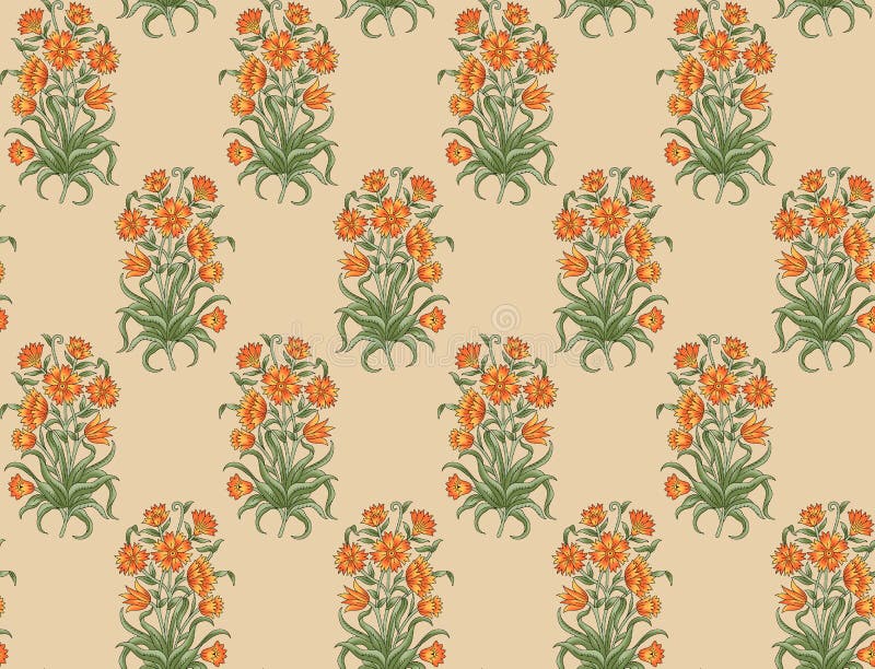 Seamless Indian Mughal Flower Motif Stock Illustration - Illustration ...