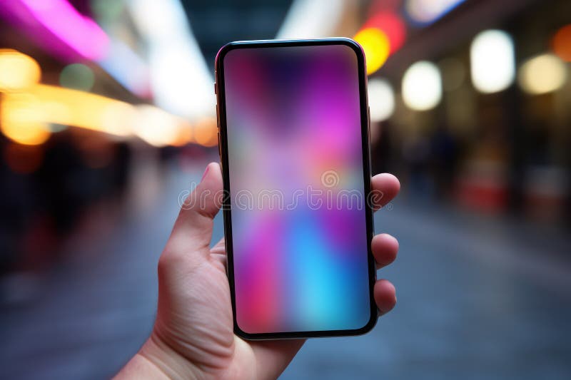 Seamless Integration, Hand Holds Smartphone with Blurred Screen Mockup ...