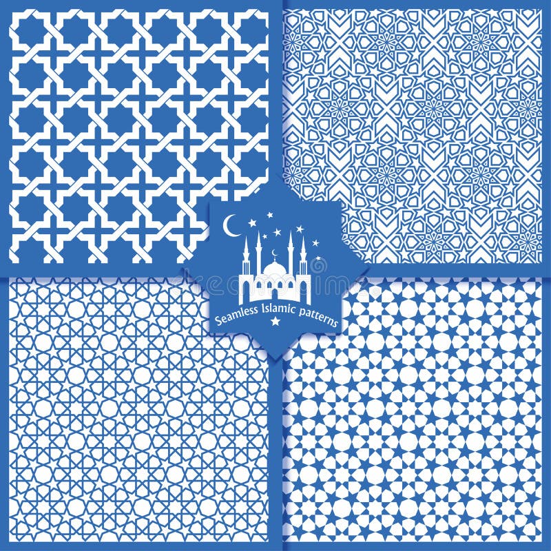 Seamless Islamic Patterns Set in Blue Stock Vector - Illustration of ...