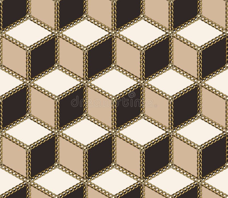 Isometric Cube Pattern with Golden Chains Stock Vector - Illustration ...
