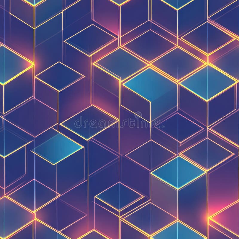 Seamless Isometric Grid Pattern Featuring Soft Gradient Highlights and Futuristic Geometric ...