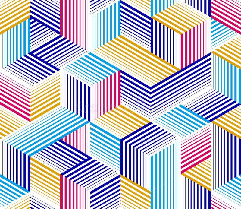 Seamless Isometric Lines Geometric Pattern, 3D Cubes Vector Tiling ...
