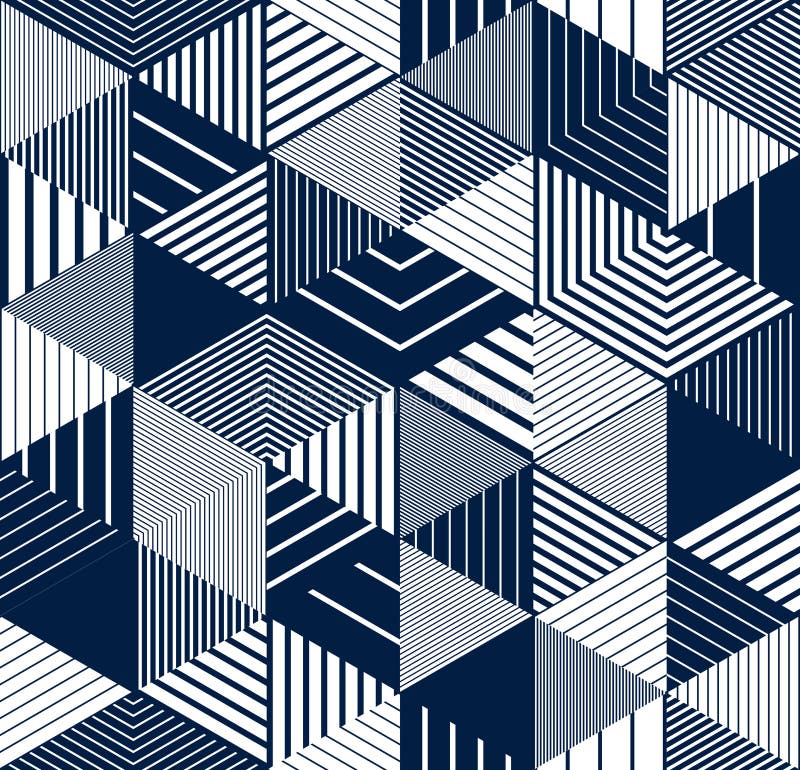 Seamless Isometric Lines Geometric Pattern, 3D Cubes Vector Tiling ...