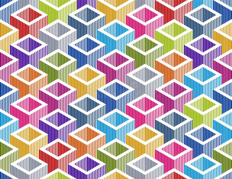 Seamless Isometric Lines Geometric Pattern, 3D Cubes Vector Tiling ...