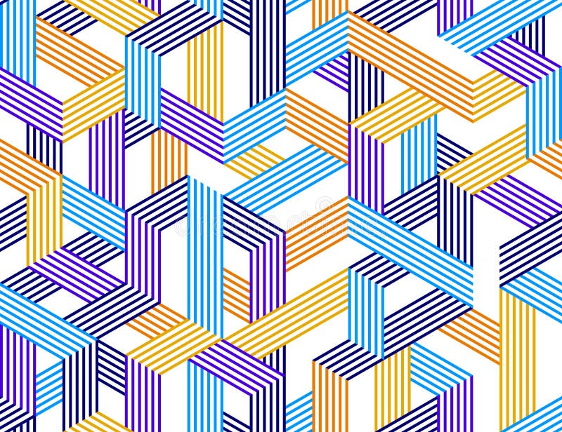 Seamless Isometric Lines Geometric Pattern, 3D Cubes Vector Tiling ...