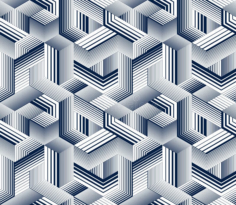 Seamless Isometric Lines Geometric Pattern, 3D Cubes Vector Tiling ...