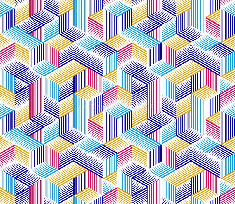Seamless Isometric Lines Geometric Pattern, 3D Cubes Vector Tiling ...