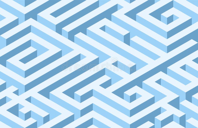 Seamless Isometric Maze. Blue Abstract Endless Isometric Labyrinth. Seamless Geometric Pattern ...