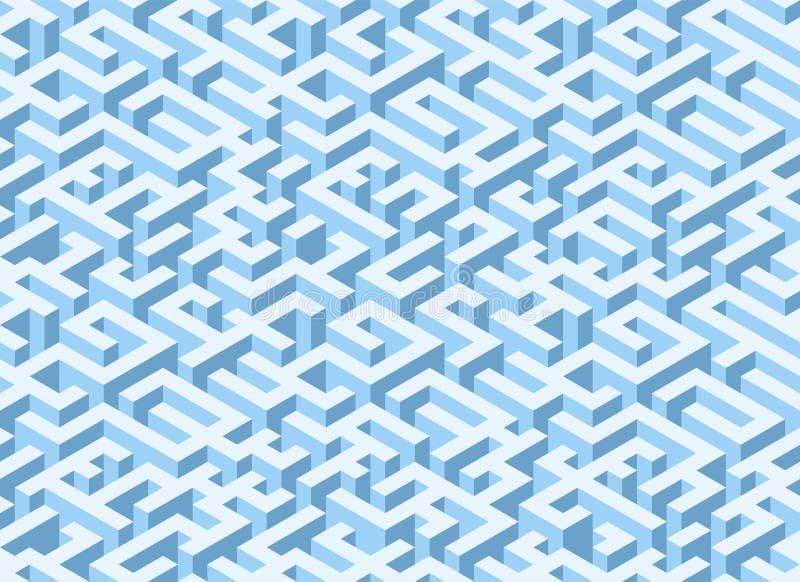 Seamless Isometric Maze. Blue Abstract Endless Isometric Labyrinth. Seamless Geometric Pattern ...