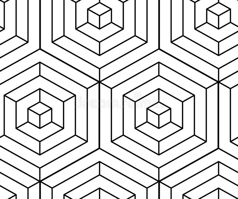 Seamless Isometric Pattern. Monochrome Black Lines Optical Illusion ...
