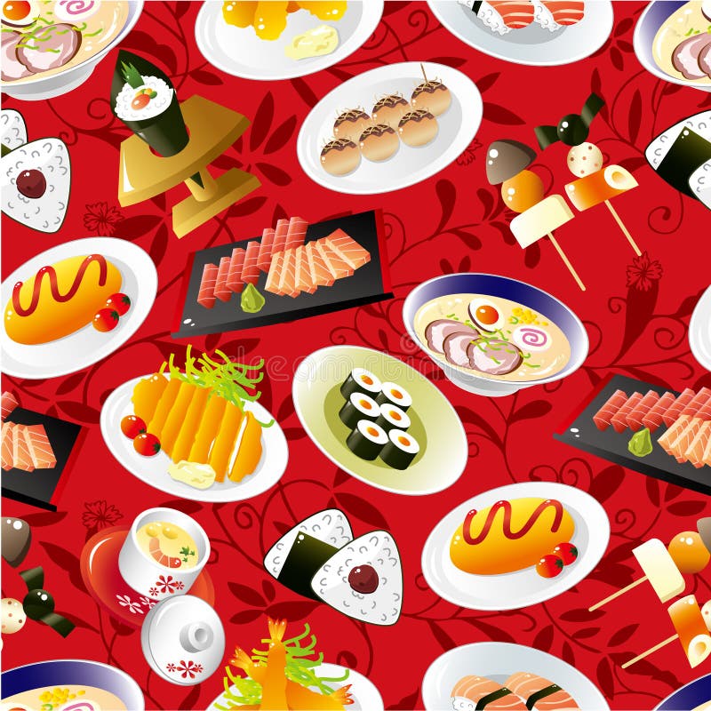 Seamless Japanese Food Pattern Stock Vector - Illustration of japan ...