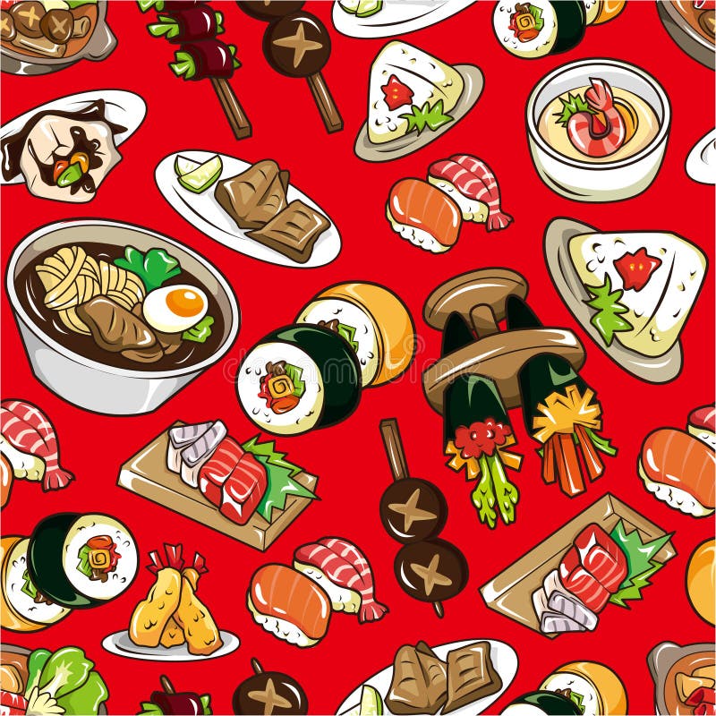 Seamless Japanese Food Pattern Stock Vector - Illustration of japan ...