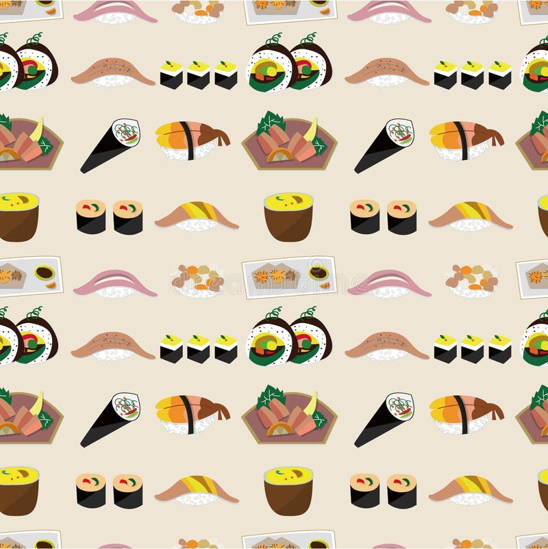 Seamless Japanese Food Pattern Stock Vector - Illustration of japan ...
