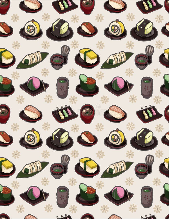 Seamless Japanese Food Pattern Stock Vector - Illustration of japan ...