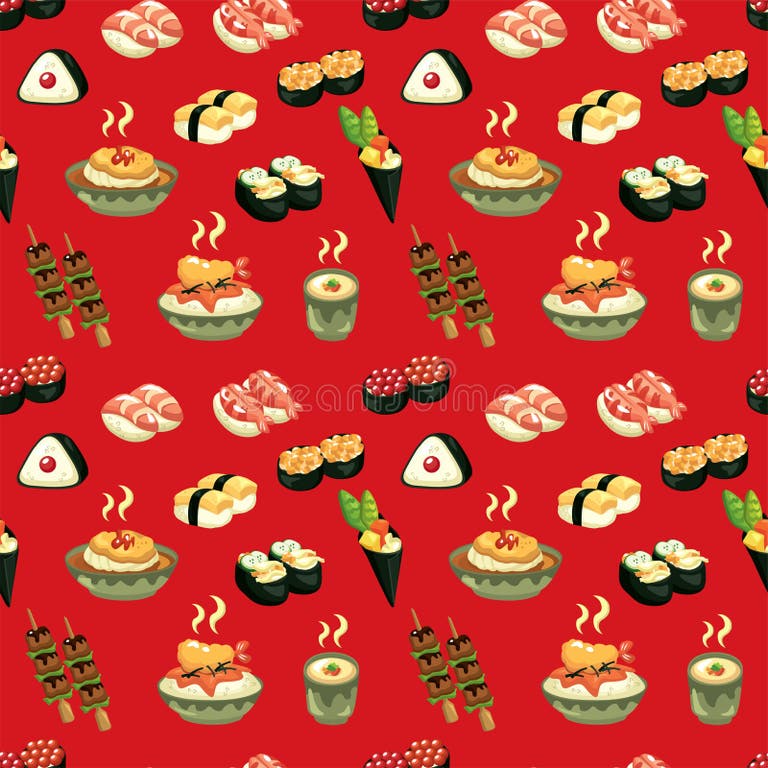 Seamless Japanese Food Pattern Stock Vector - Illustration of japan ...