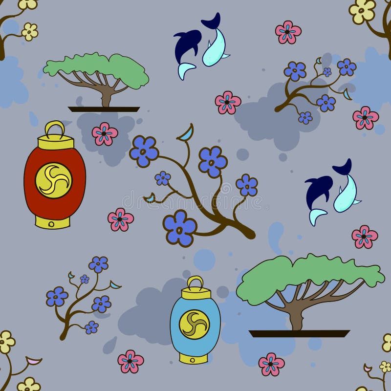Seamless Japanese Pattern Grey Color Stock Vector - Illustration of ...