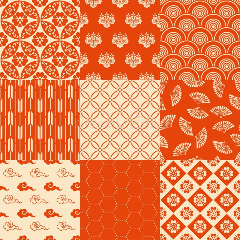 Seamless Japanese Pattern Set Stock Vector - Illustration of ocean ...