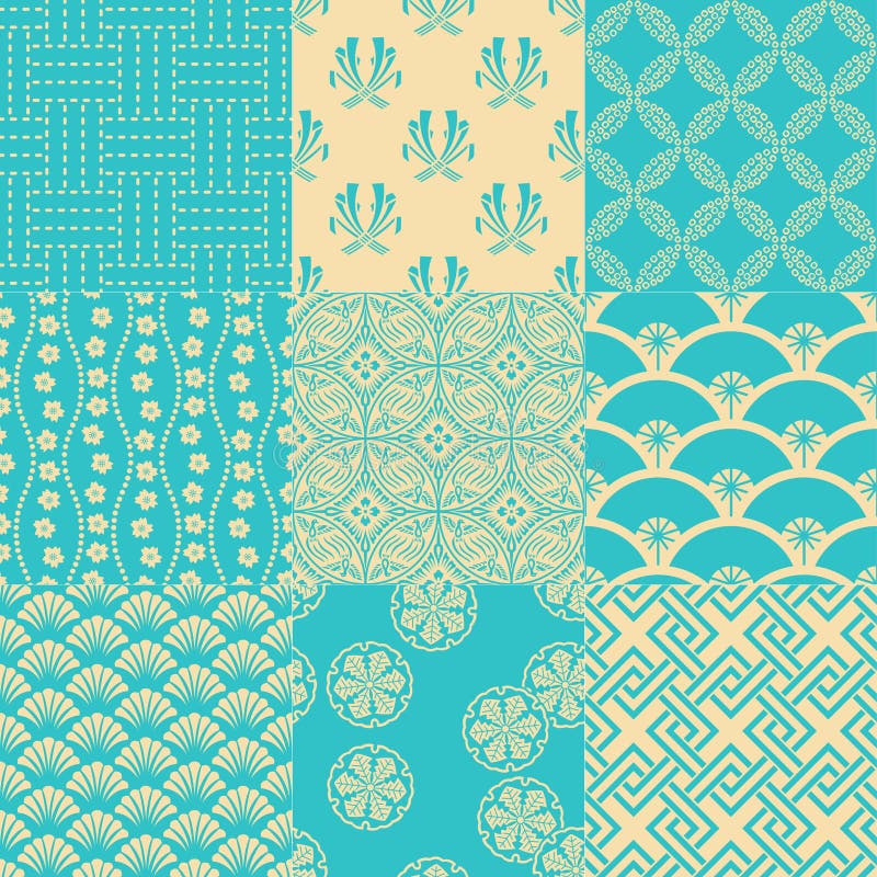 Seamless Japanese Pattern Set Stock Vector - Illustration of ocean ...