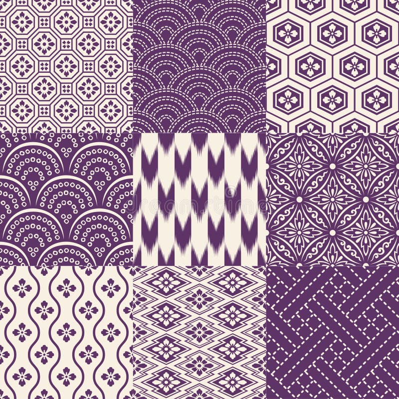 Seamless Japanese Pattern Set Stock Vector - Illustration of ocean ...
