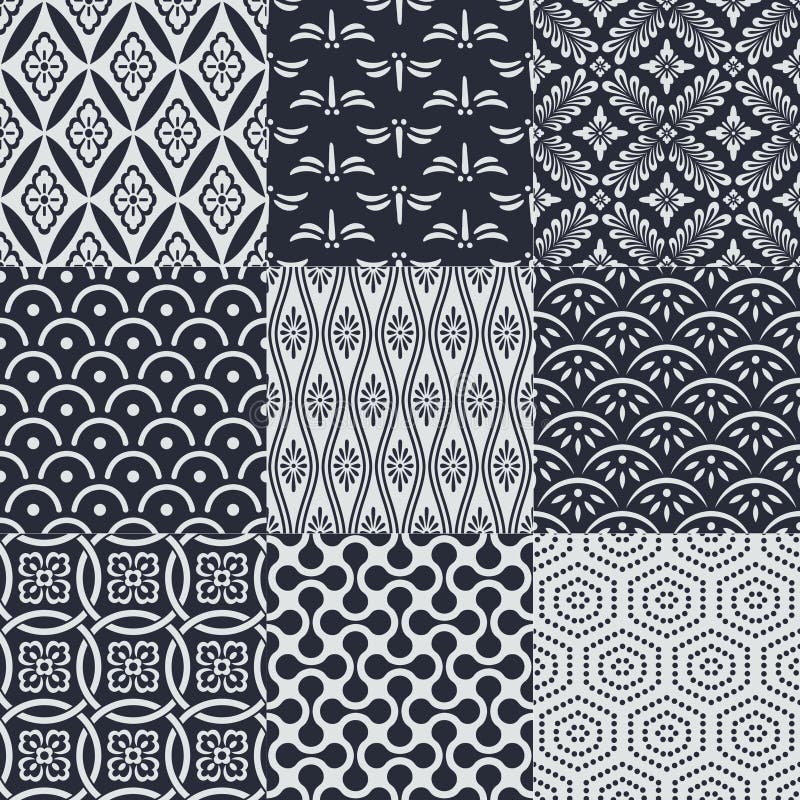 Seamless Japanese Pattern Set Stock Vector - Illustration of ocean ...