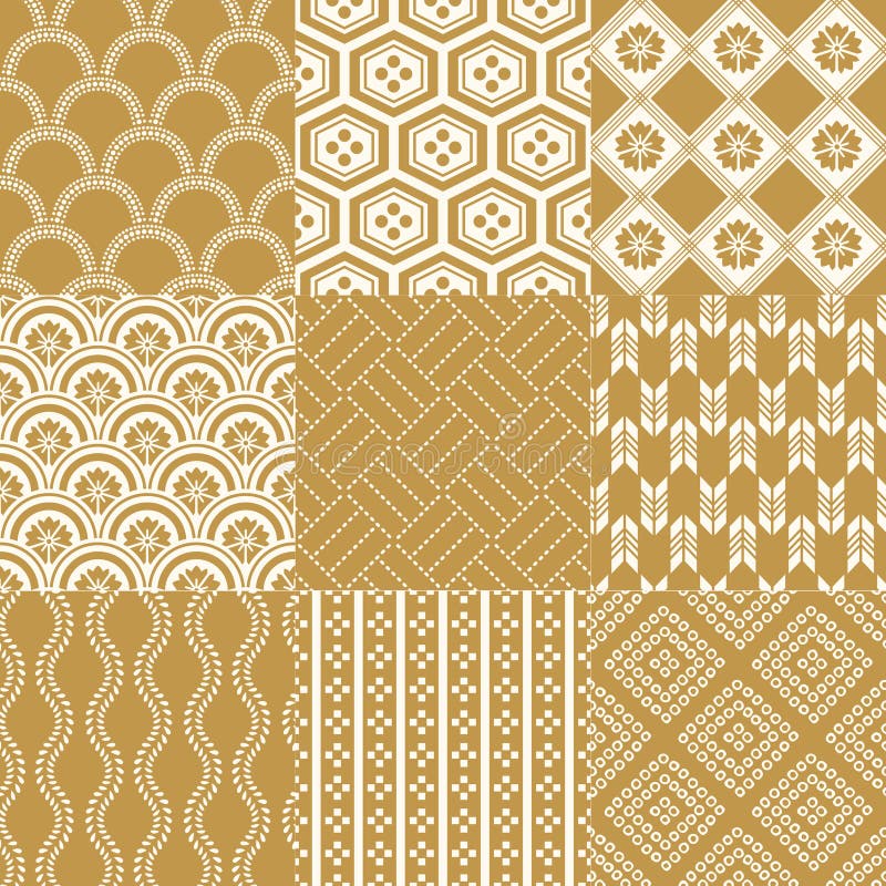 Seamless Japanese Pattern Set Stock Vector - Illustration of circle ...