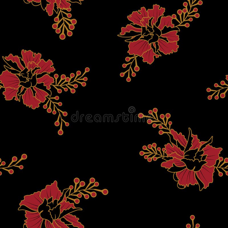 Seamless Japanese Peony Flower Pattern Stock Vector - Illustration of ...
