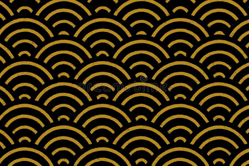 Seamless Japanese Seigaiha Wave Pattern with Golden Arcs on Black ...