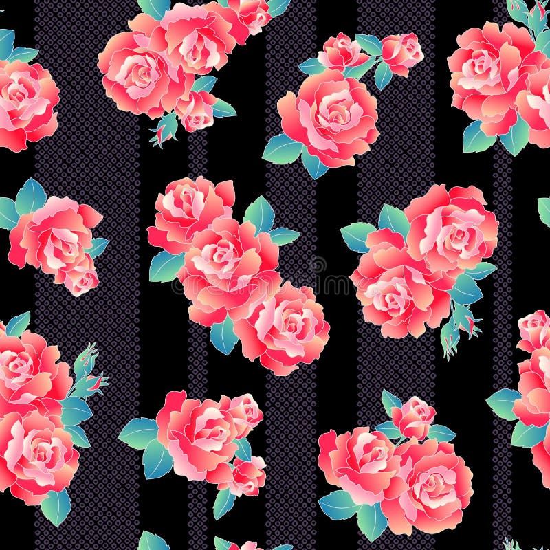 Seamless and Japanese Style Rose Flower Pattern, Stock Vector ...