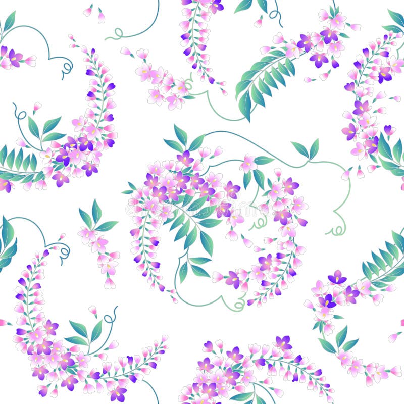 Seamless and Japanese Style Wisteria Flower Pattern, Stock Vector ...