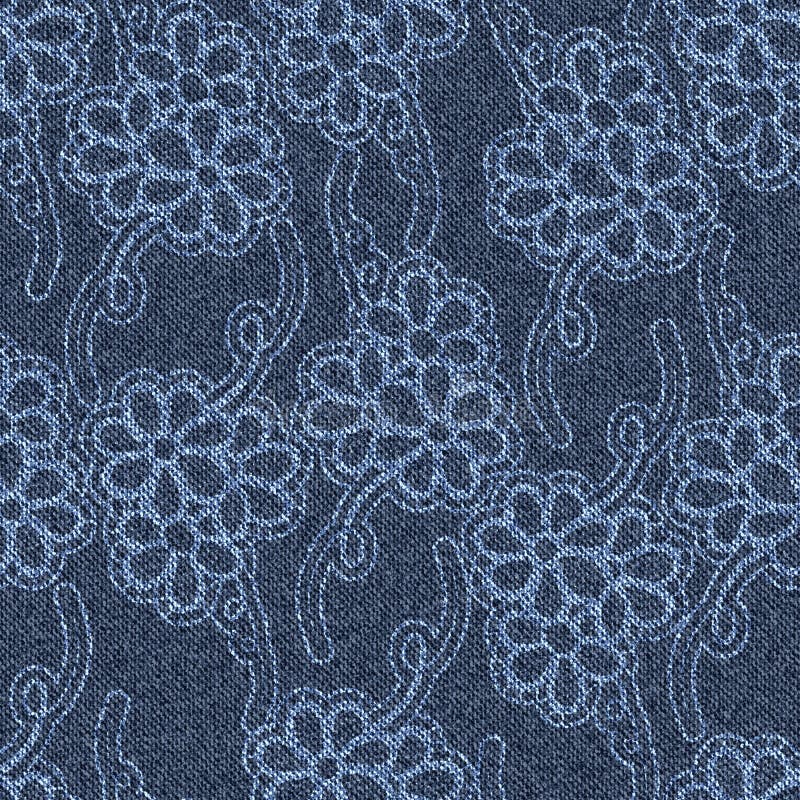 Seamless Jeans Background with White Floral Pattern. Stock Vector ...