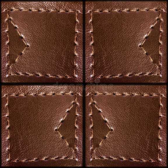 Seamless 4k Photo Texture Material of Brown Leather Stitched Patch Tile ...