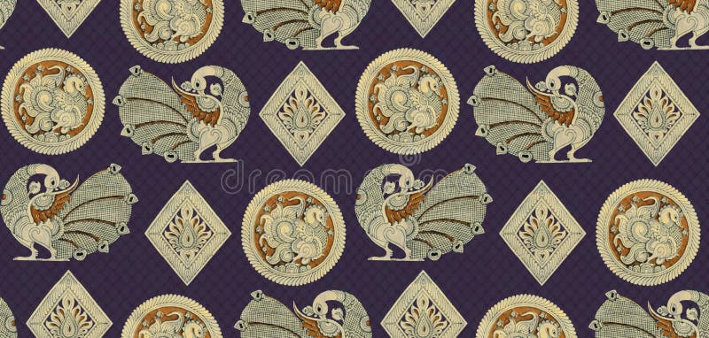 Seamless Kalamkari Pattern on Background Stock Illustration ...