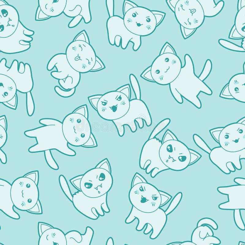 Seamless Kawaii Cartoon Pattern with Cute Cats Stock Vector ...