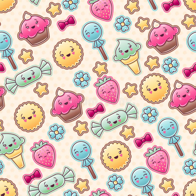 Seamless kawaii pattern stock vector. Illustration of mellon - 35540151