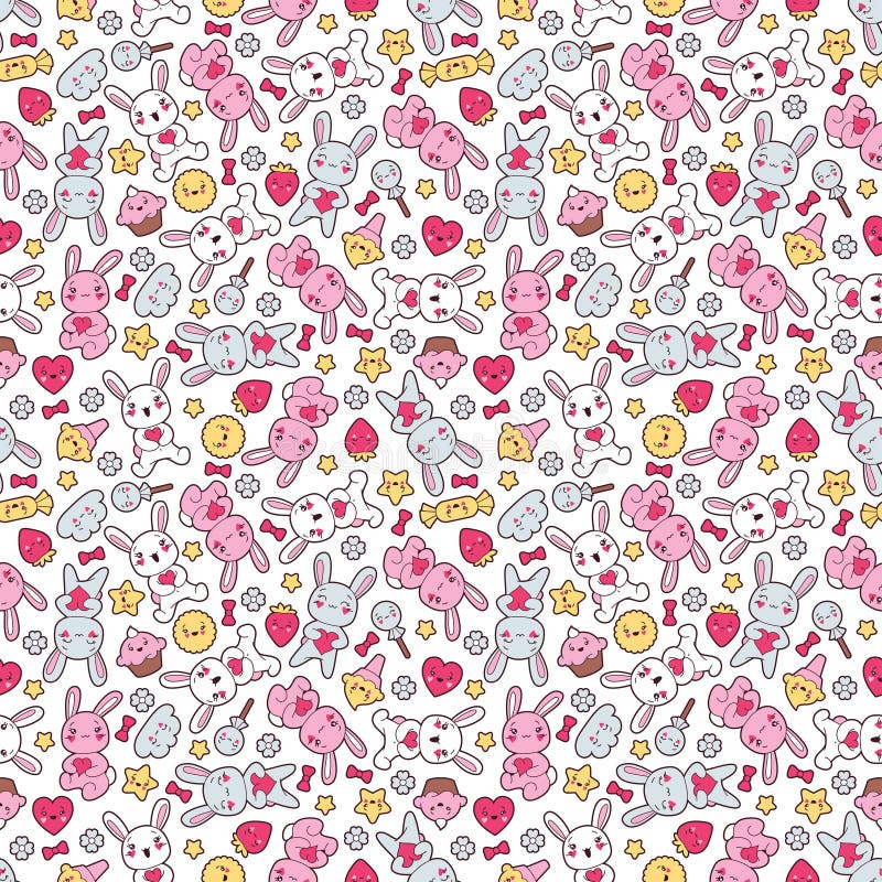 Seamless kawaii pattern stock vector. Illustration of mellon - 35540151