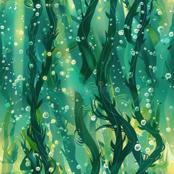 Seamless Kelp Forest with Sunlight Beams and Bubbles Stock Photo - Image of wild, scene: 385505896