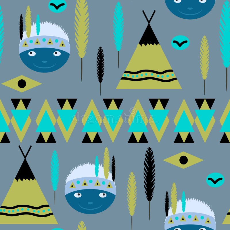Seamless Kids Cute American Indian Native Retro Pattern Stock ...