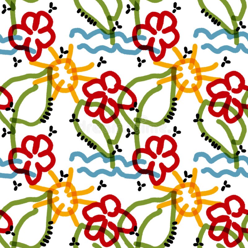 Seamless Kids Painting Pattern with Coloured Objects on White ...