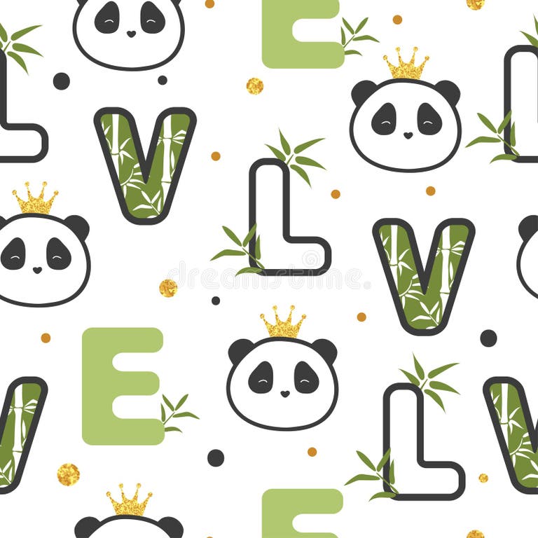 Seamless Kids Pattern with Cute Panda Bear and Letters Stock Vector ...