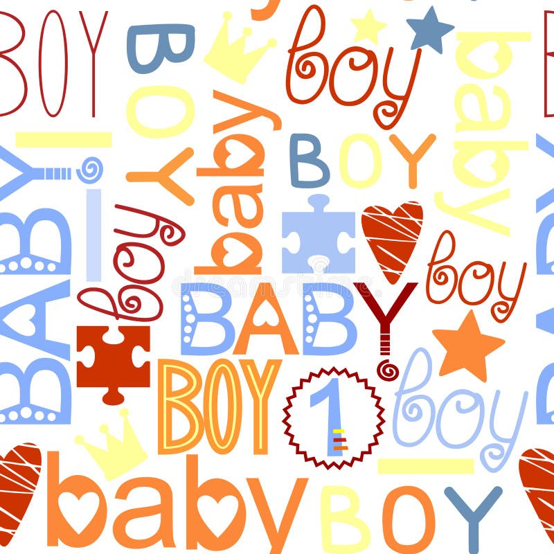 Seamless Kids Pattern with Label Baby Boy Stock Vector - Illustration ...