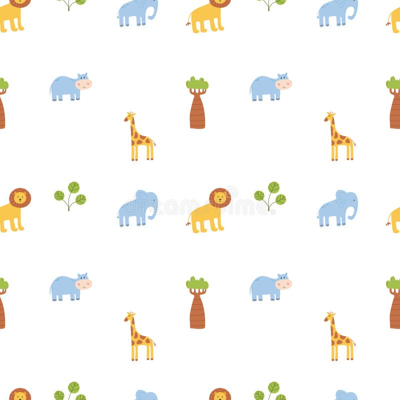 Seamless Kids Pattern with Safari Animals. Kids Print with Jungle ...