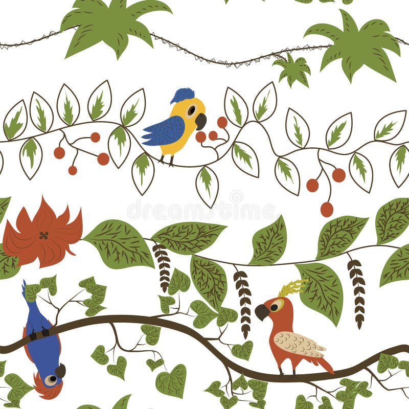 Seamless Kids Pattern with Tropical Parrots Stock Vector - Illustration ...
