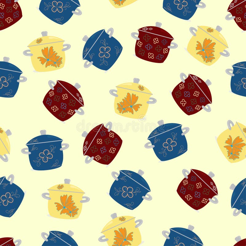 Seamless Kitchen Pattern with Utensils, Multi-colored Blue Yellow ...
